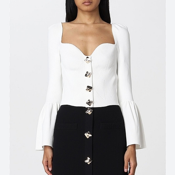 Self-Portrait | Tops | Nwt38 Selfportrait White Ribknit Blouse With ...